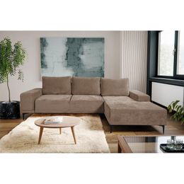WERK2 Ecksofa »Havanna L-Form« Moderne Eckcouch in Bouclé mit Schlaffunktion & Bettkasten Beige-Braun 0