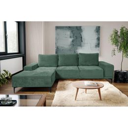 WERK2 Ecksofa »Havanna L-Form« Moderne Eckcouch in Bouclé mit Schlaffunktion & Bettkasten Grün