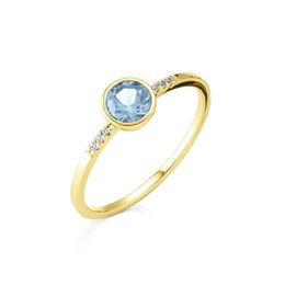 OROLINO Fingerring &raquo;Gold 585 mit 6x Brillant 0, 025ct. und Blautopas (beh.)&laquo; gelb 060 (19,1) Eleganter Damen-Ring aus echtem 585 Gelbgold
