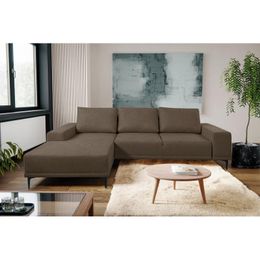 WERK2 Ecksofa »Havanna L-Form« Moderne Eckcouch in Bouclé mit Schlaffunktion & Bettkasten Braun