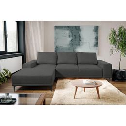 WERK2 Ecksofa »Havanna L-Form« Moderne Eckcouch in Bouclé mit Schlaffunktion & Bettkasten Anthrazit