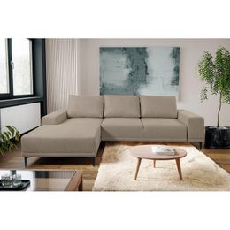 WERK2 Ecksofa »Havanna L-Form« Moderne Eckcouch in Bouclé mit Schlaffunktion & Bettkasten Beige 0