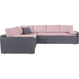 Inosign Ecksofa »Dream L-Form« mit Federkern, mit Bettfunktion und Bettkasten grau/rose
