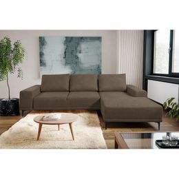 WERK2 Ecksofa »Havanna L-Form« Moderne Eckcouch in Bouclé mit Schlaffunktion & Bettkasten Braun