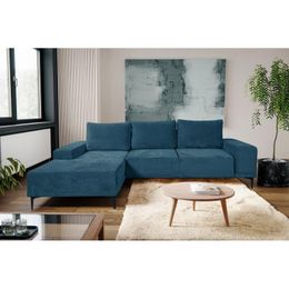 WERK2 Ecksofa »Havanna L-Form« Moderne Eckcouch in Bouclé mit Schlaffunktion & Bettkasten Mitternachtsblau