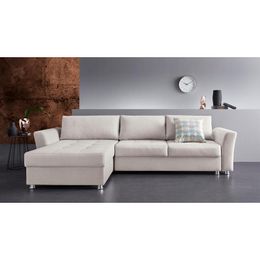 Inosign Ecksofa »Torben L-Form« inkl.Bettfunktion und Bettkasten, Ottomane rechts/links montierbar helles beige-grau