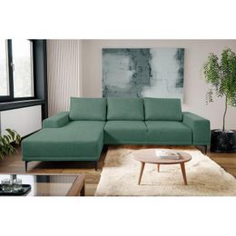 WERK2 Ecksofa »Havanna L-Form« Moderne Eckcouch in Bouclé mit Schlaffunktion & Bettkasten Petrol
