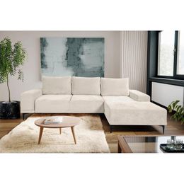 WERK2 Ecksofa »Havanna L-Form« Moderne Eckcouch in Bouclé mit Schlaffunktion & Bettkasten Natur