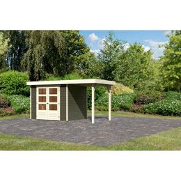 Karibu Gartenhaus »"Asendorf 3" SET terragrau mit Anbaudach 1, 5 m Breite« aus hochwertiger nordischer Fichte terragrau 0