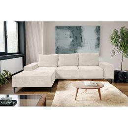WERK2 Ecksofa »Havanna L-Form« Moderne Eckcouch in Bouclé mit Schlaffunktion & Bettkasten Natur