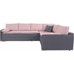 Inosign Ecksofa »Dream L-Form« mit Federkern, mit Bettfunktion und Bettkasten grau/rose