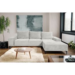 WERK2 Ecksofa »Havanna L-Form« Moderne Eckcouch in Bouclé mit Schlaffunktion & Bettkasten Silber
