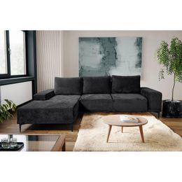 WERK2 Ecksofa »Havanna L-Form« Moderne Eckcouch in Bouclé mit Schlaffunktion & Bettkasten Anthrazit
