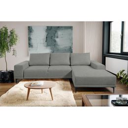 WERK2 Ecksofa »Havanna L-Form« Moderne Eckcouch in Bouclé mit Schlaffunktion & Bettkasten Grau