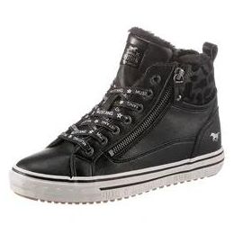 Sneaker Mustang SHOES Gr. 38, schwarz Damen Schuhe Schnürboots Skaterschuh Sneakerboots mit bedrucktem Fellimitat-Kragen