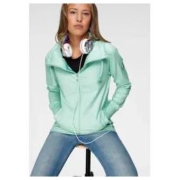 Sweatjacke OCEAN SPORTSWEAR, Damen, Gr. 40/42, grün (mint), angeraute Sweatware, Obermaterial: 57% Baumwolle, 38% Polyester, 5% Elasthan, casual, hoch geschlossener Ausschnitt, Langarm Rippbündchen, Sweatjacken, mit voluminösem hohem Kragen