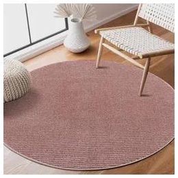 Teppich Carpet City "Friseé-Teppich FANCY900" Teppiche Gr. Ø 200cm, 12mm, rosa (rosé) Kurzflor, Einfarbig, 3D-Optik, Streifen Look