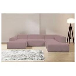 Wohnlandschaft Inosign "Zeus U-Form" Sofas Gr. B/H/T: 330cm x 70cm x 263cm, Cord, Recamiere links, rosa (rose) Curvy Trend Wohnlandschaft mit urbaner Optik auch in weichem Cord