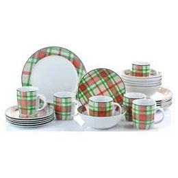 Kombiservice RETSCH ARZBERG "Highland Green" Geschirr-Sets Gr. 24 tlg., bunt (rot, grün, taupe, weiß) traditionelles Schotten-Karo in frischen Farben