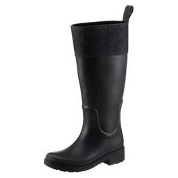 Gummistiefel Tommy Hilfiger "RUBBER LONG BOOT MONOGRAM" Gr. 37, Normalschaft, schwarz Damen Schuhe Blockabsatz, Schlupfstiefel, Outdoorstiefel, Monogramm-Print