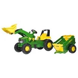 Trettraktor Rolly Toys "rollyJunior John Deere mit Lader und Trailer" Tretfahrzeuge grün Kinder Made in Europe Germany