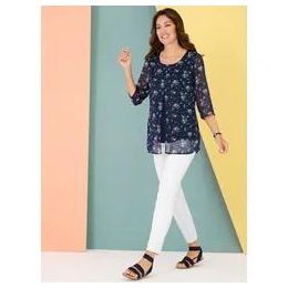 Longbluse Classic Basics, Damen, Gr. 48, bunt (marine, pink, bedruckt), 100% Polyester, geblümt, gemustert, mehrfarbig, Rundhals, Blusen