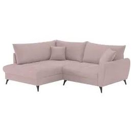 Ecksofa Home Affaire "Blackburn II, L-Form" Sofas Gr. B/H/T: 230cm x 71cm x 190cm, Cord, Ottomane links, rosa (stripes 8626 flamingo) Mit Kaltschaumpolsterung bis 140 kg belastbar