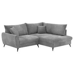 Ecksofa Home Affaire "Blackburn II, L-Form" Sofas Gr. B/H/T: 230cm x 71cm x 190cm, Veloursstoff, Ottomane rechts, grau (dolce 16 graphite) Mit Kaltschaumpolsterung bis 140 kg belastbar