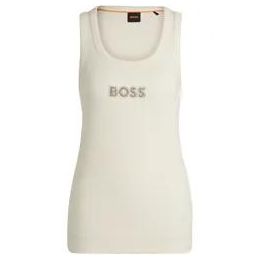 Tanktop BOSS ORANGE "C_Ematite_stonebadge" Gr. XS, weiß (open white 118) Damen Tops mit BOSS Stickerei aus Glitzersteinen