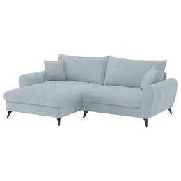 Ecksofa Home Affaire "Blackburn II, L-Form" Sofas Gr. B/H/T: 246cm x 71cm x 170cm, Cord, Recamiere links, blau (stripes 8624 blue grey) Mit Kaltschaumpolsterung bis 140 kg belastbar