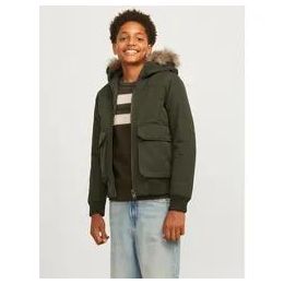 Jack & Jones Outdoorjacke JACK & JONES JUNIOR "JJECONSTRUCT DETACHABLE FUR BOMBER JNR", Jungen, Gr. 128, grün (rosin), Web, Obermaterial: 100% Polyester, unifarben, casual, regular fit normal, Jacken