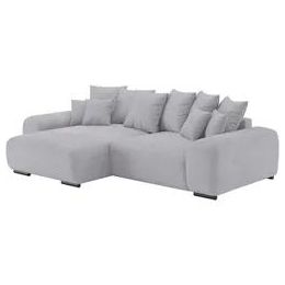 Ecksofa Home Affaire "Sundance II, L-Form" Sofas Gr. B/H/T: 318cm x 92cm x 188cm, Cord, Recamiere links, Ausführung Bettkasten / Bettfunktion / Topper, grau (stripes 8637 warm grey) mit DuraSpring-Taschenfederkern bis 140 kg belastbar