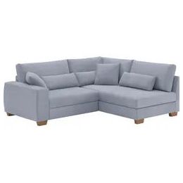 Ecksofa Home Affaire "Helena II, L-Form" Sofas Gr. B/H/T: 227cm x 68cm x 190cm, Material, Ottomane rechts, ohne Bettfunktion, blau (blaugrau) Mit Federkern, wahlweise mit Bett und Taschenfederkern