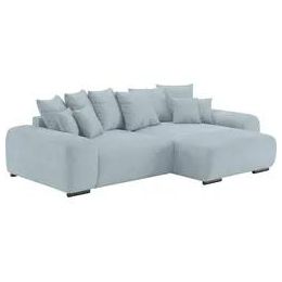 Ecksofa Home Affaire "Sundance" Sofas Gr. B/H/T: 318cm x 92cm x 188cm, Cord, Recamiere rechts, blau (stripes 8624 blue grey) Dauerschläfer mit EasyBett-Schlaffunktion, Bettkasten und Topper