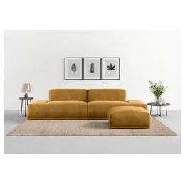 Big-Sofa Trendmanufaktur "Braga, toller Sitzkomfort, Designsofa" Sofas Gr. B/H/T: 300cm x 72cm x 107cm, Breitcord RIBBON, gelb (mustard) in moderner Optik, mit hochwertigem Kaltschaum