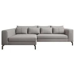 Ecksofa Inosign "Cross, mit softem Sitz, L-Form, wendbare Zierkissen, Breite 284 cm" Sofas Gr. B/H/T: 284cm x 82cm x 172cm, Struktur fein, Ottomane links, grau Couch mit vielen Kissen, stylische Kreuznaht, elegante Metallfüße