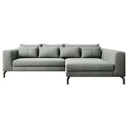 Ecksofa Inosign "Cross, mit softem Sitz, L-Form, wendbare Zierkissen, Breite 284 cm" Sofas Gr. B/H/T: 284cm x 82cm x 172cm, Struktur weich, Ottomane rechts, grau (schiefergrau) Couch mit vielen Kissen, stylische Kreuznaht, elegante Metallfüße