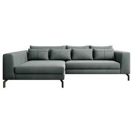 Ecksofa Inosign "Cross, mit softem Sitz, L-Form, wendbare Zierkissen, Breite 284 cm" Sofas Gr. B/H/T: 284cm x 82cm x 172cm, Struktur weich, Ottomane links, grau (schwarzgrau) Couch mit vielen Kissen, stylische Kreuznaht, elegante Metallfüße