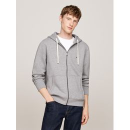 Kapuzensweatjacke Tommy Hilfiger "ESSENTIAL FLEECE ZIP THROUGH" Gr. L, grau (medium grey heather) Herren Sweatjacken kleine Logostickerei