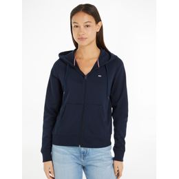 Sweatjacke Tommy Jeans "TJW REG S FLAG ZIP THRU" Gr. XS (34), blau (dark night navy) Damen Sweatjacken mit Logostickerei