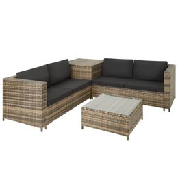 TecTake&reg; Rattan Lounge, f&uuml;r 4 Personen, gro&szlig;e Aufbewahrungsbox, mit Sicherheitsglasplatte