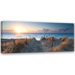 FEEBY - Bild auf Leinwand, Sonnenuntergang am Strand am Meer - 120x40