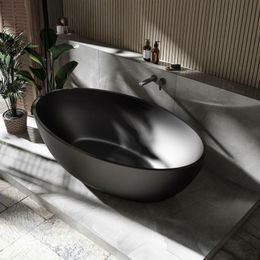 Bernstein Freistehende Badewanne relax aus Mineralguss - 176 x 103 cm - Schwarz matt, Inkl. Standarmatur 1521, Inkl. Siphon