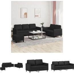 The Living Store - 3-tlg. Sofagarnitur mit Kissen Schwarz Kunstleder - Sofas - Schwarz