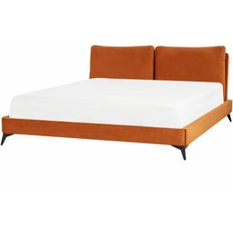 Beliani Polsterbett Orange 180 x 200 cm Samtstoff Mit Lattenrost Elegant Modernes Design