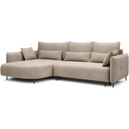 Selsey OBLIVIO - Ecksofa mit Schlaffunktion, Bettkasten, Veloursbezug wasserabweisend Hellbeige, Ottomane links