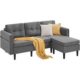 Yaheetech - Ecksofa 3-Sitzer Sofa mit Polsterhocker aus Leinenstoff Eckcouch in L-Form Rechts/Links fürs Wohnzimmer/Schlafzimmer/Wohnung, Hellgrau