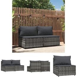 The Living Store Garten-Mittelsofas mit Kissen 2 Stk. Grau Poly Rattan - Gartensofas