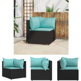 Garten-Ecksofa mit Kissen Schwarz Poly Rattan - Gartensofas - Schwarz - The Living Store