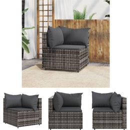 Garten-Ecksofa mit Kissen Grau Poly Rattan - Gartensofas - Grau - The Living Store